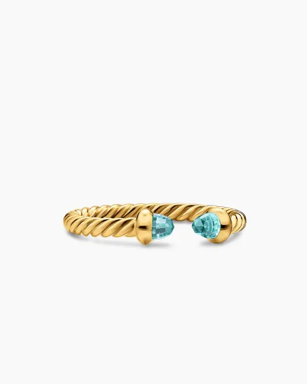 David Yurman 18k Yellow Gold Cablespira® Flex Open Ring With - Aquamarine