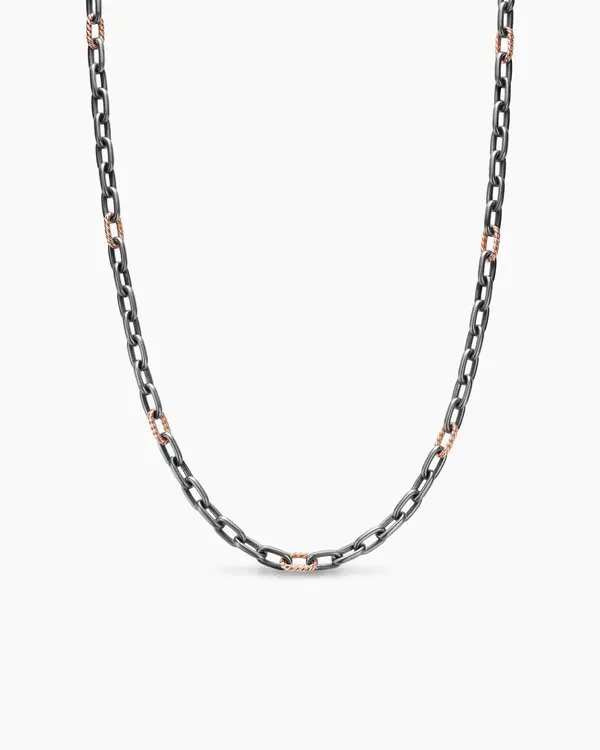 David Yurman Dy Madison Chain Necklace - Titanium W 18k Rose Gold