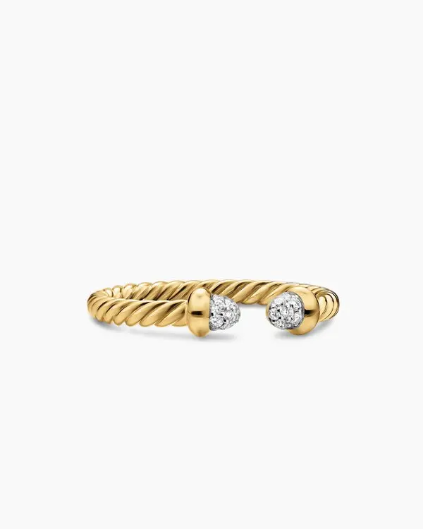 David Yurman 18k Yellow Gold Micro Cablespira® Flex Open Ring With Diamonds - Diamond