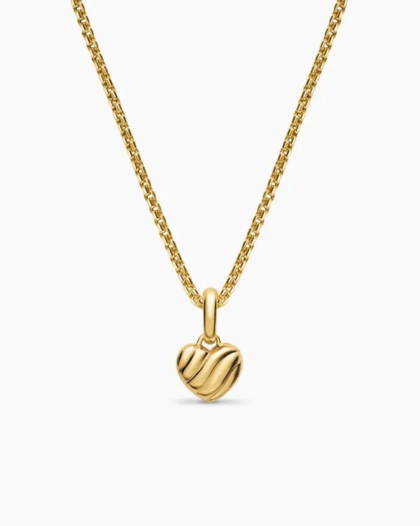 David Yurman Petite Puffy Cable Heart Amulet - All 18k Yellow Gold