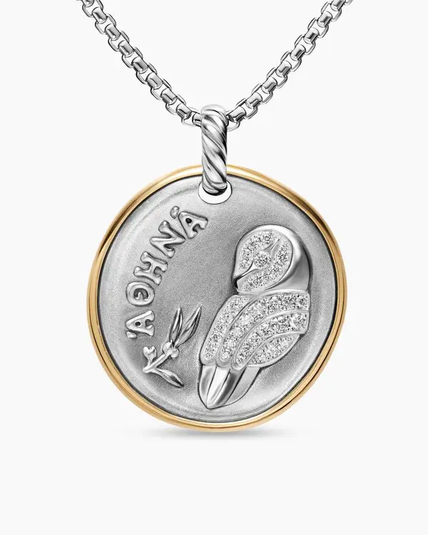 David Yurman Athena Medallion Amulet In Sterling Silver With 14k Yellow Gold And Diamonds - Diamond