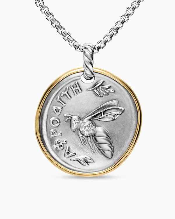 David Yurman Aphrodite Medallion Amulet In Sterling Silver With 14k Yellow Gold And Diamonds - Diamond