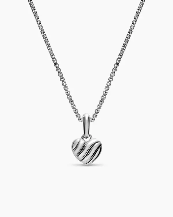 David Yurman Petite Puffy Cable Heart Necklace - All Sterling Silver
