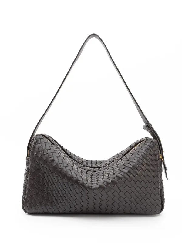 ELLEME Trousse Large Woven Leather Pouch - Dark Brown