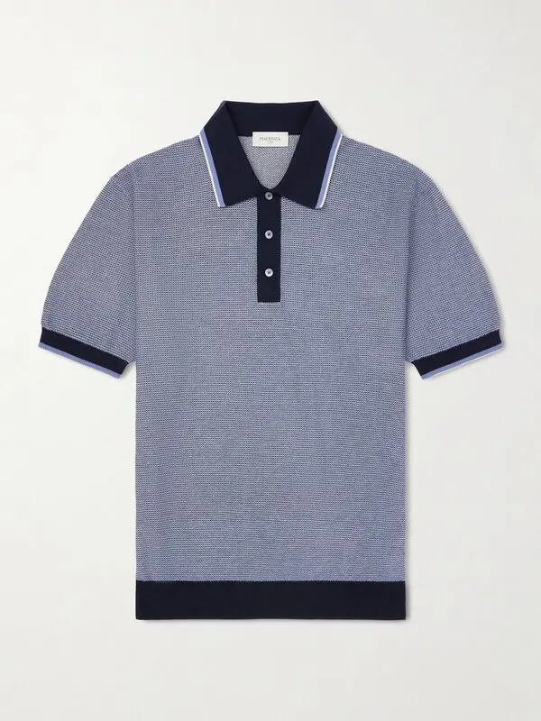 PIACENZA CASHMERE 1733 Honeycomb-knit Cotton Polo Shirt - Blue