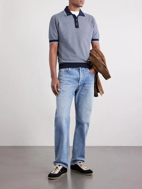 PIACENZA CASHMERE 1733 Honeycomb-knit Cotton Polo Shirt