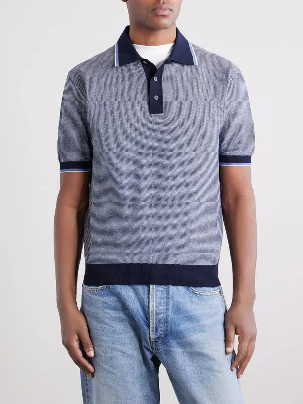 PIACENZA CASHMERE 1733 Honeycomb-knit Cotton Polo Shirt