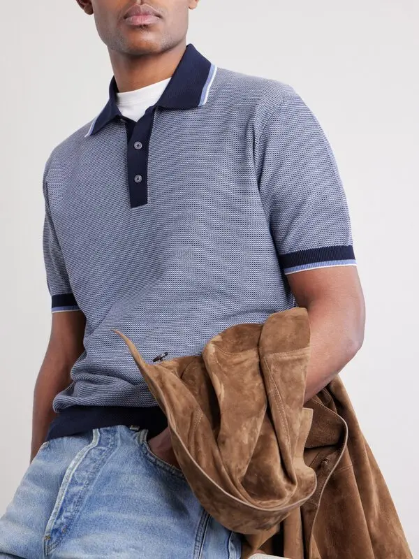 PIACENZA CASHMERE 1733 Honeycomb-knit Cotton Polo Shirt