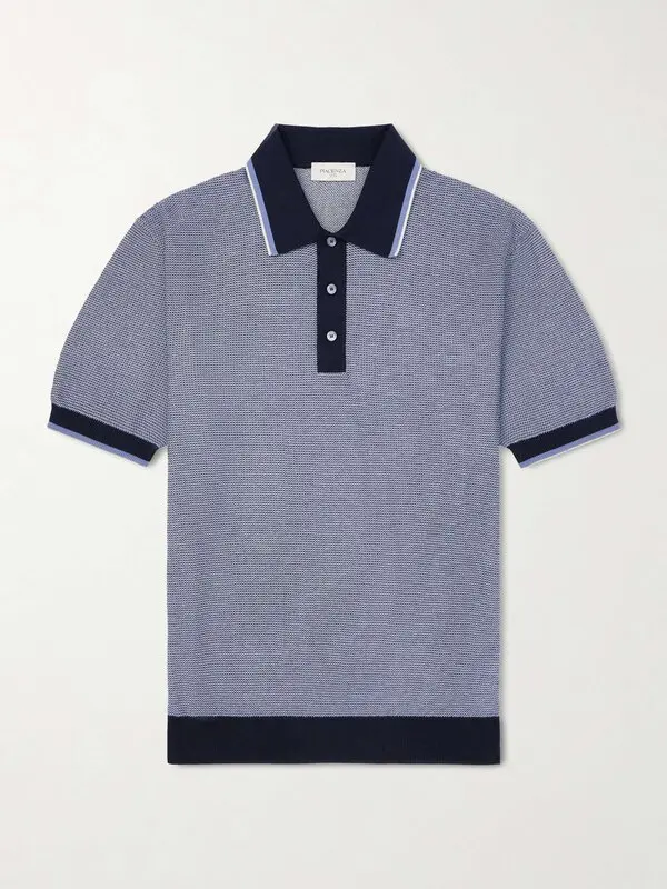 PIACENZA CASHMERE 1733 Honeycomb-knit Cotton Polo Shirt - Navy