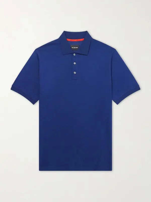 Kiton Piqué-cotton Polo Shirt - Navy