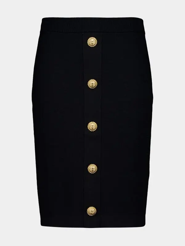 Balmain Compact Viscose Knit Midi Skirt With Gold Buttons - Black