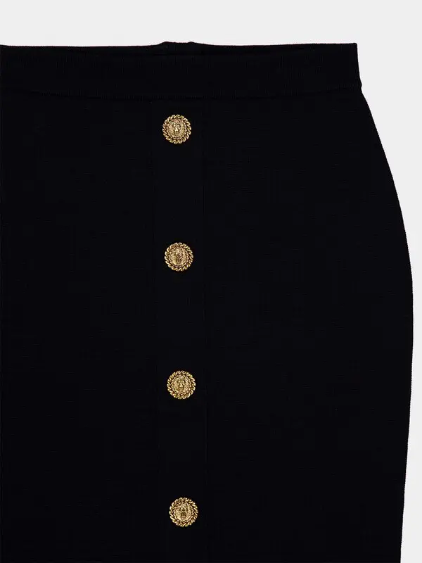 Balmain Compact Viscose Knit Midi Skirt With Gold Buttons - Black