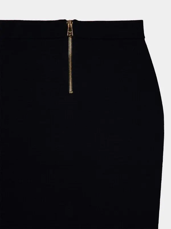 Balmain Compact Viscose Knit Midi Skirt With Gold Buttons - Black