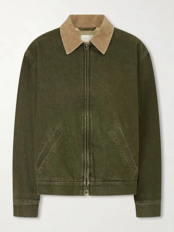 Aimé Leon Dore Corduroy-trimmed Denim Jacket - Green