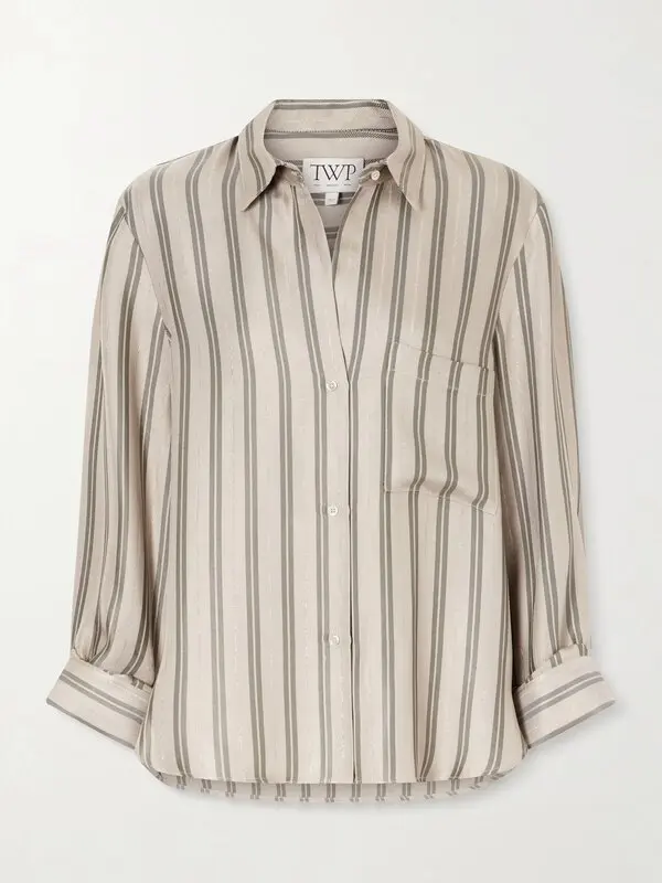 TWP Striped Relaxed Fit Crepe Shirt - Neutrals