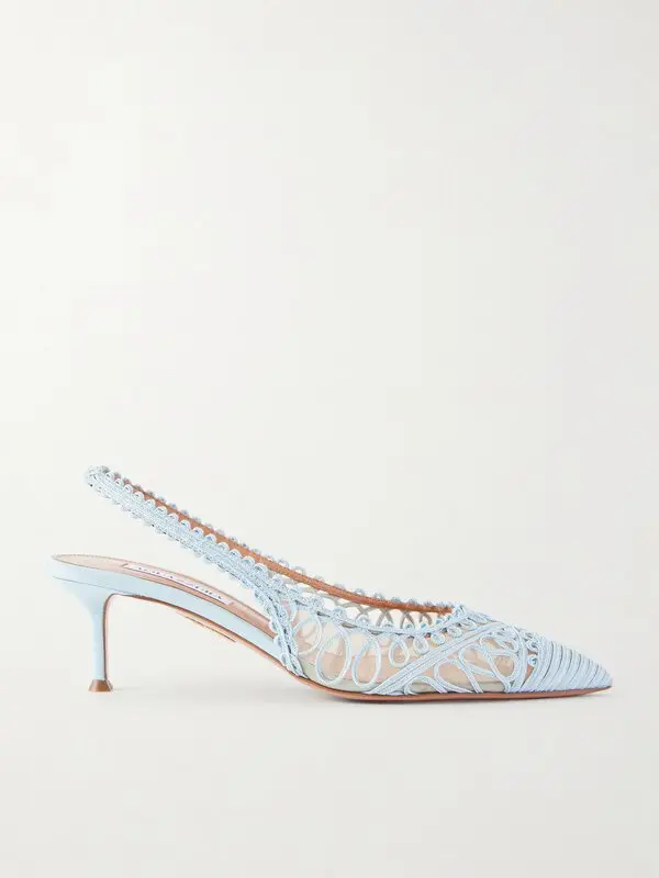 AQUAZZURA Kahlo 50 Embroidered Slingback Pumps - Blue