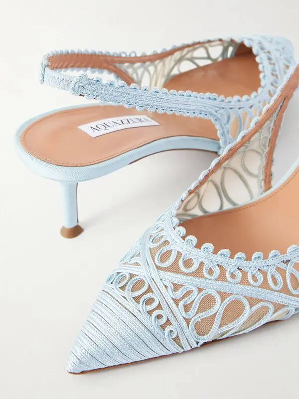 AQUAZZURA Kahlo 50 Embroidered Slingback Pumps - Blue