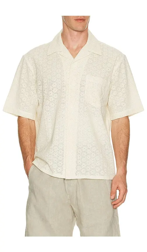 CORRIDOR Floral Eyelet Short Sleeve Shirt In Nude - Natural