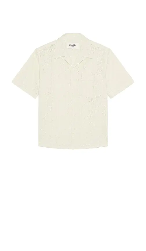 CORRIDOR Floral Eyelet Short Sleeve Shirt In Nude - Natural