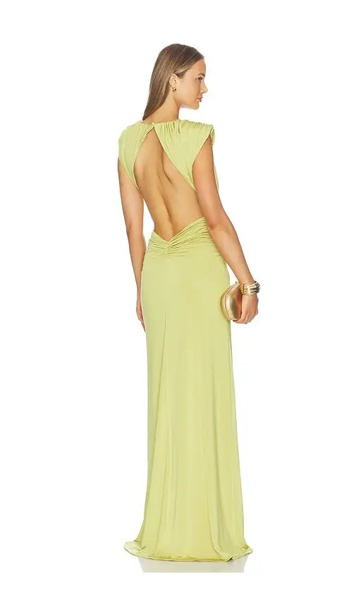 AWAVE STUDIO Halterneck Maxi Dress With Plunging V-neck And Padded Shoulders