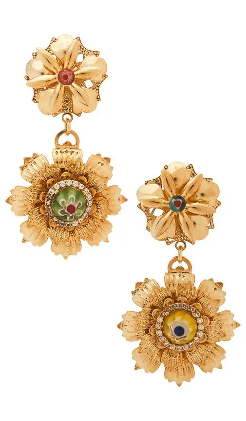 ANTON HEUNIS Flower Drop Earrings - Multicolor & Gold