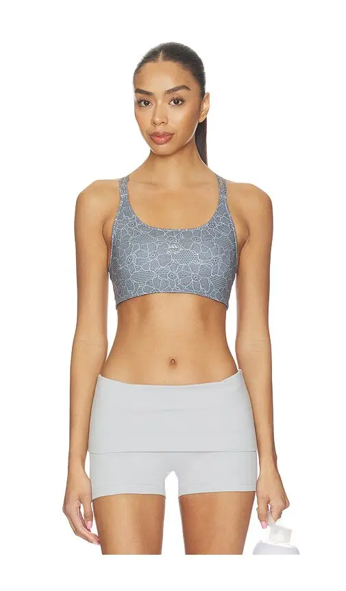 Adidas By Stella McCartney Running Printed Mini Crop Sports Bra In Grey - Light Solid Grey & Onix Print
