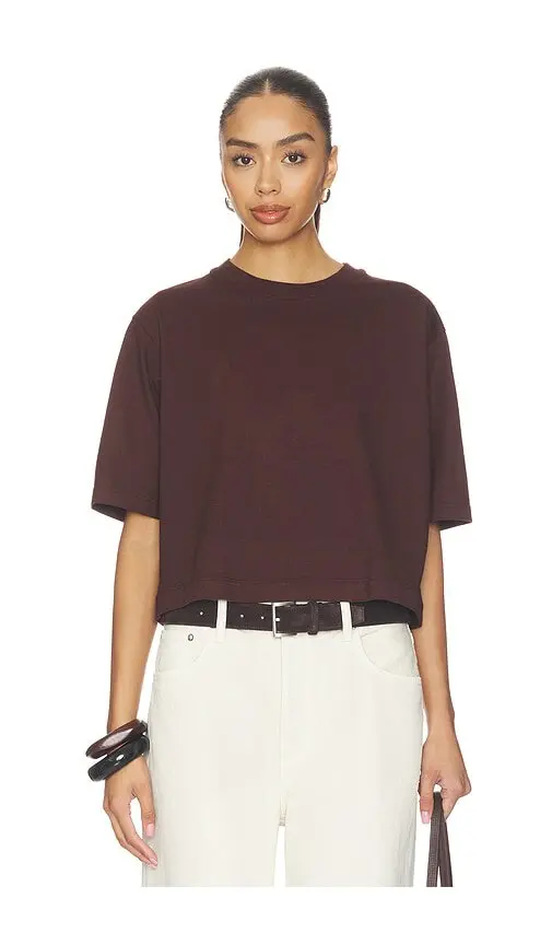 Enza Costa Short Sleeve Supima Structured Tee - Chocolate