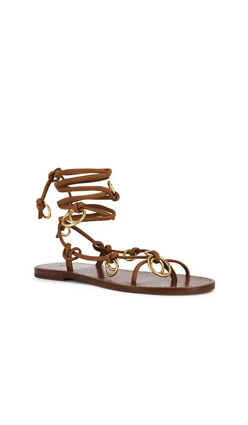 Polo Ralph Lauren Leather Ring Wrap Flat Sandals - Cuoio