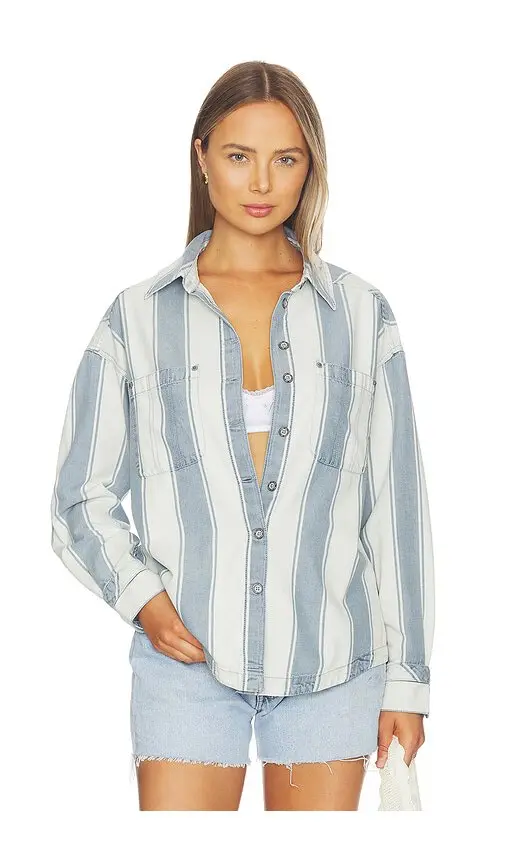 Free People X Crossroads Striped Shirt - Indigo Combo