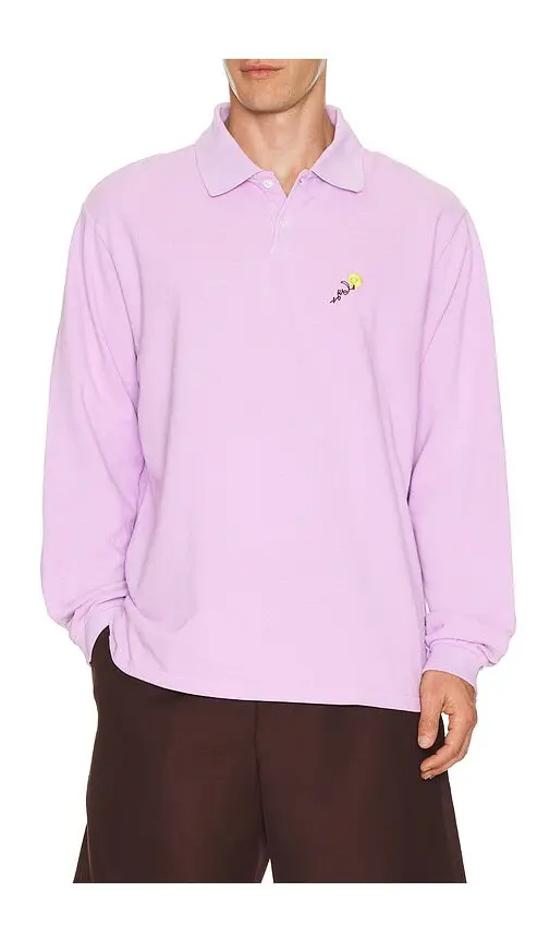 VOWELS Long Sleeve Pique Polo - Lavender