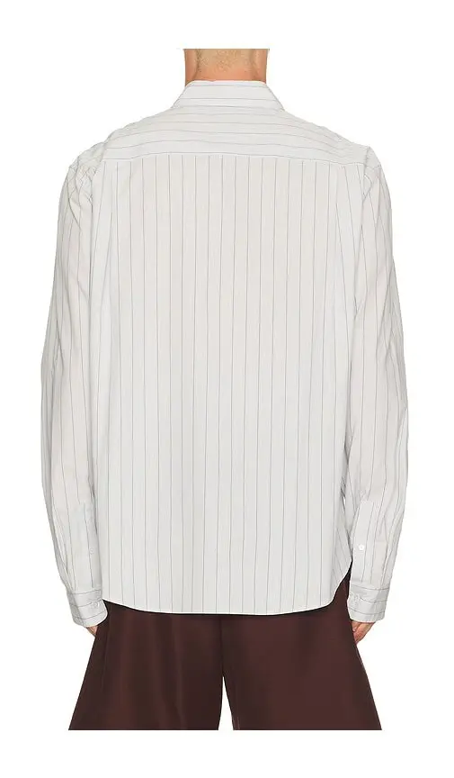VOWELS Long Sleeve Striped Button Down Shirt - Grey