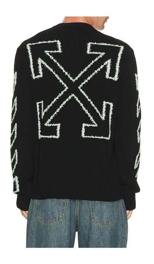 Off-White Fuzzy Knit Crew Neck Sweater - Black