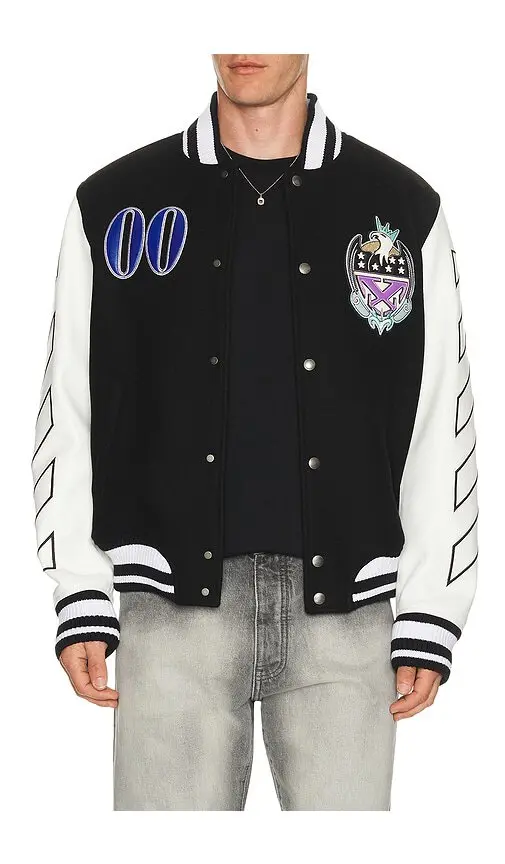 Off-White Royal Jewels Wool Varsity Jacket - Black