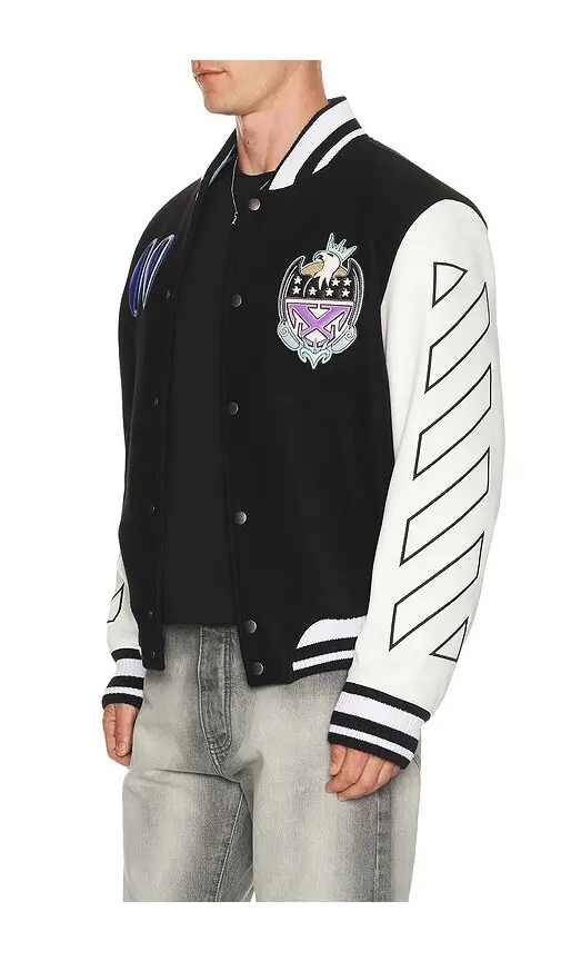 Off-White Royal Jewels Wool Varsity Jacket - Black