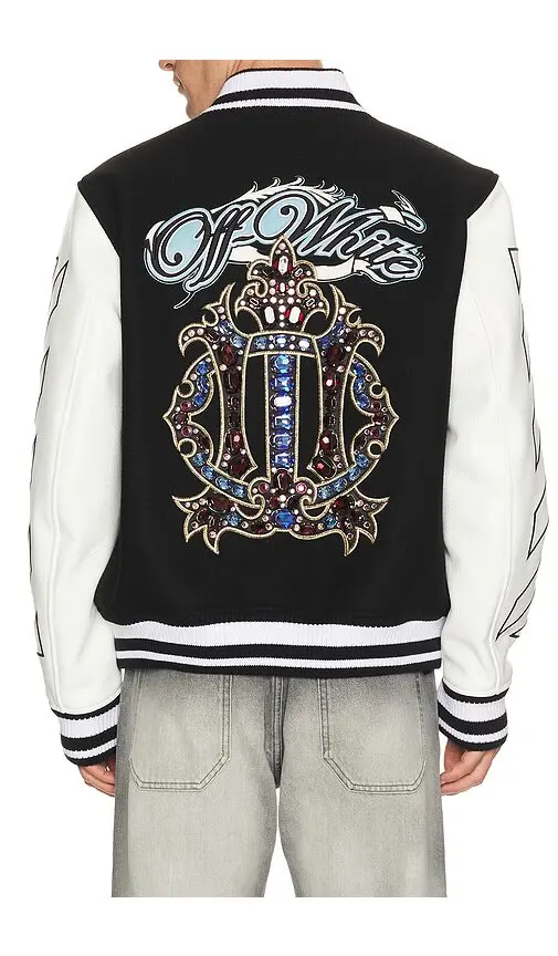 Off-White Royal Jewels Wool Varsity Jacket - Black