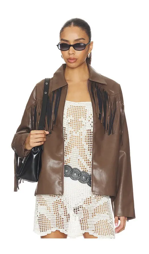 MORE TO COME Mia Faux Leather Jacket - Brown