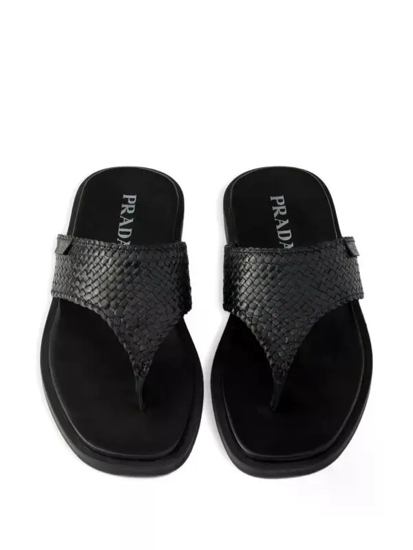 Prada Woven Leather Thong Sandals