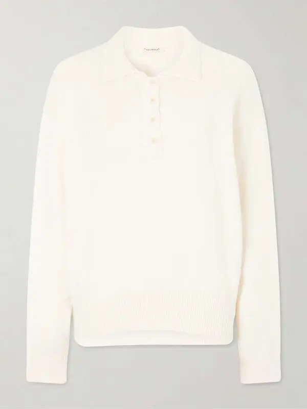 KALLMEYER Chessy Cotton And Wool-blend Polo Sweater - Ecru