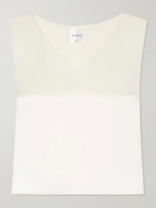 LESET Barb Satin Tank Top - Cream
