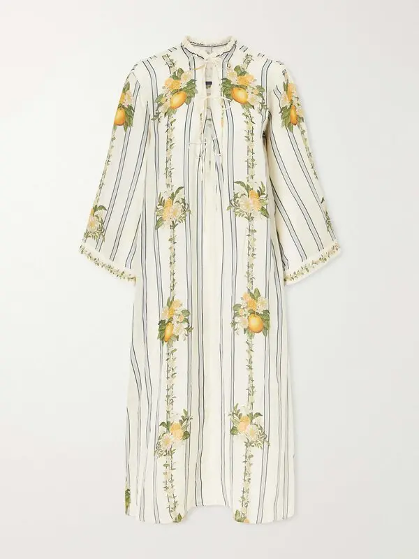 Agua Bendita Datil Striped Floral-print Gauze Coverup - White