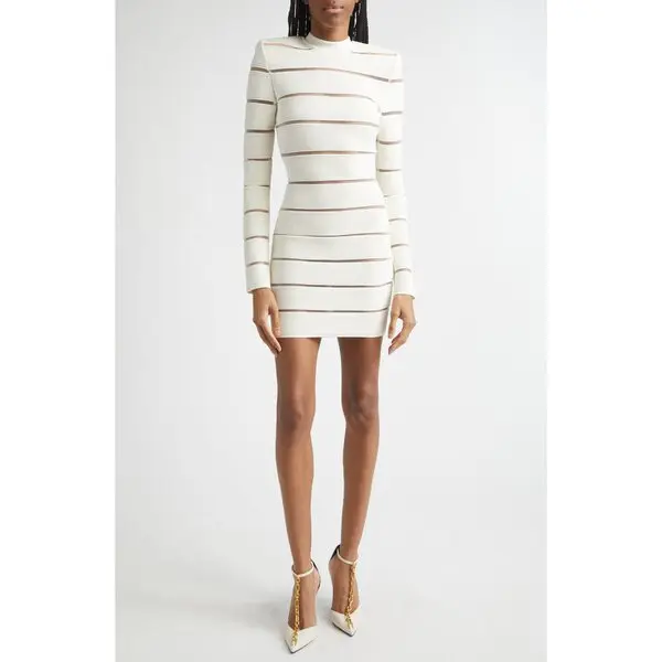 Balmain Illusion Stripe Knit Mini Dress - Gdk Natural/gd