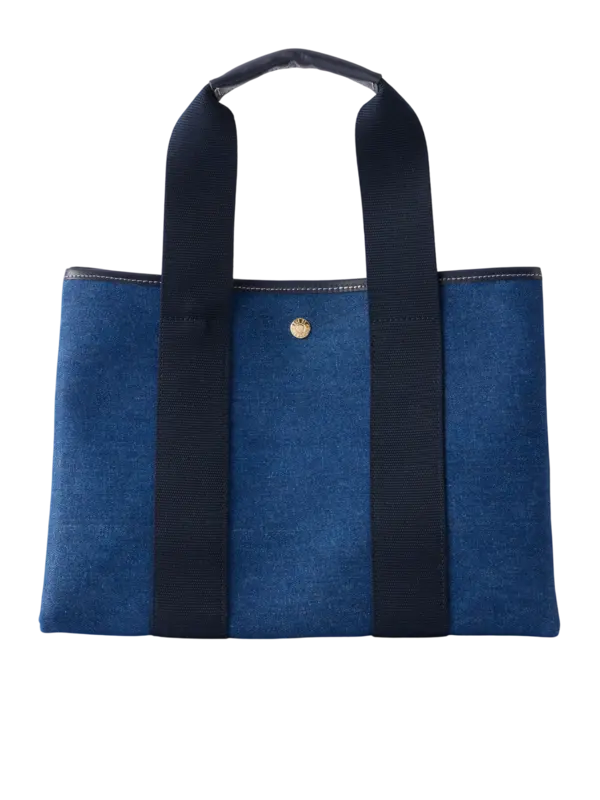 Rue De Verneuil Traversée Medium Denim Tote With Webbing And Leather Trim - Blue