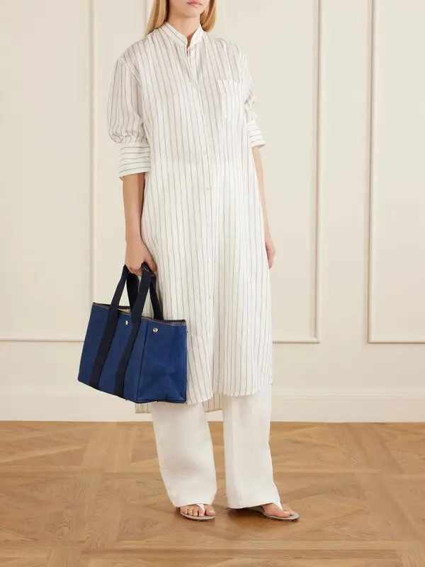 Rue De Verneuil Traversée Medium Denim Tote With Webbing And Leather Trim