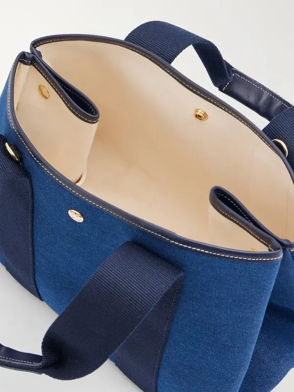 Rue De Verneuil Traversée Medium Denim Tote With Webbing And Leather Trim