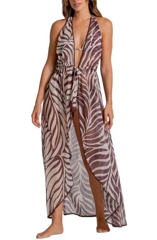 Cosita Linda Print Halter Cover-up Maxi Dress - Vanilla Custard