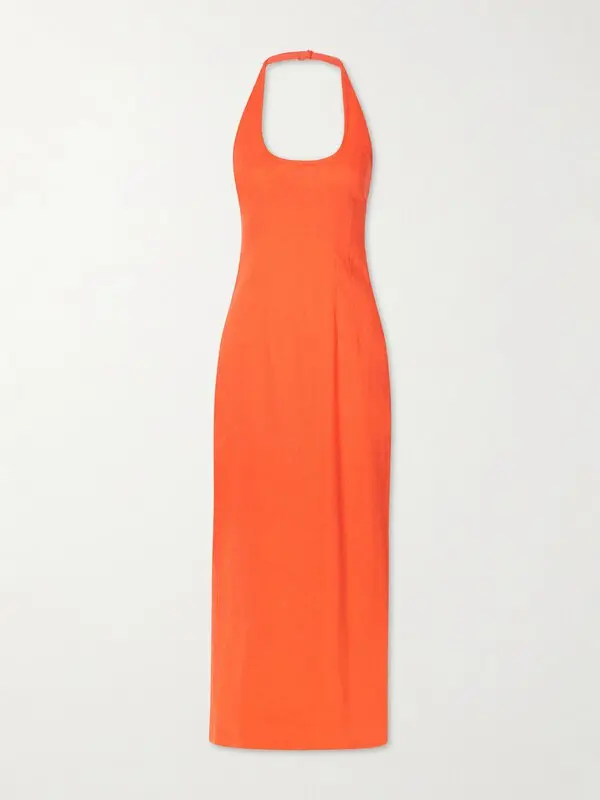 SIR. Elodie Linen-blend Halterneck Midi Dress - Orange