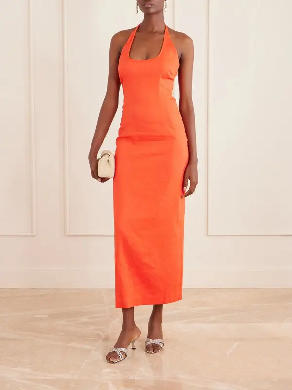 SIR. Elodie Linen-blend Halterneck Midi Dress