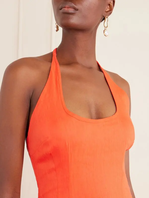 SIR. Elodie Linen-blend Halterneck Midi Dress