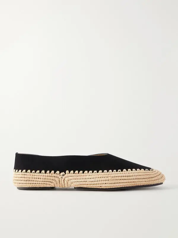 Gabriela Hearst Suede And Raffia Flats - Black