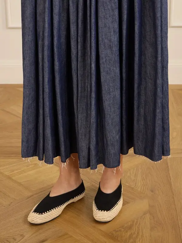 Gabriela Hearst Suede And Raffia Flats - Black